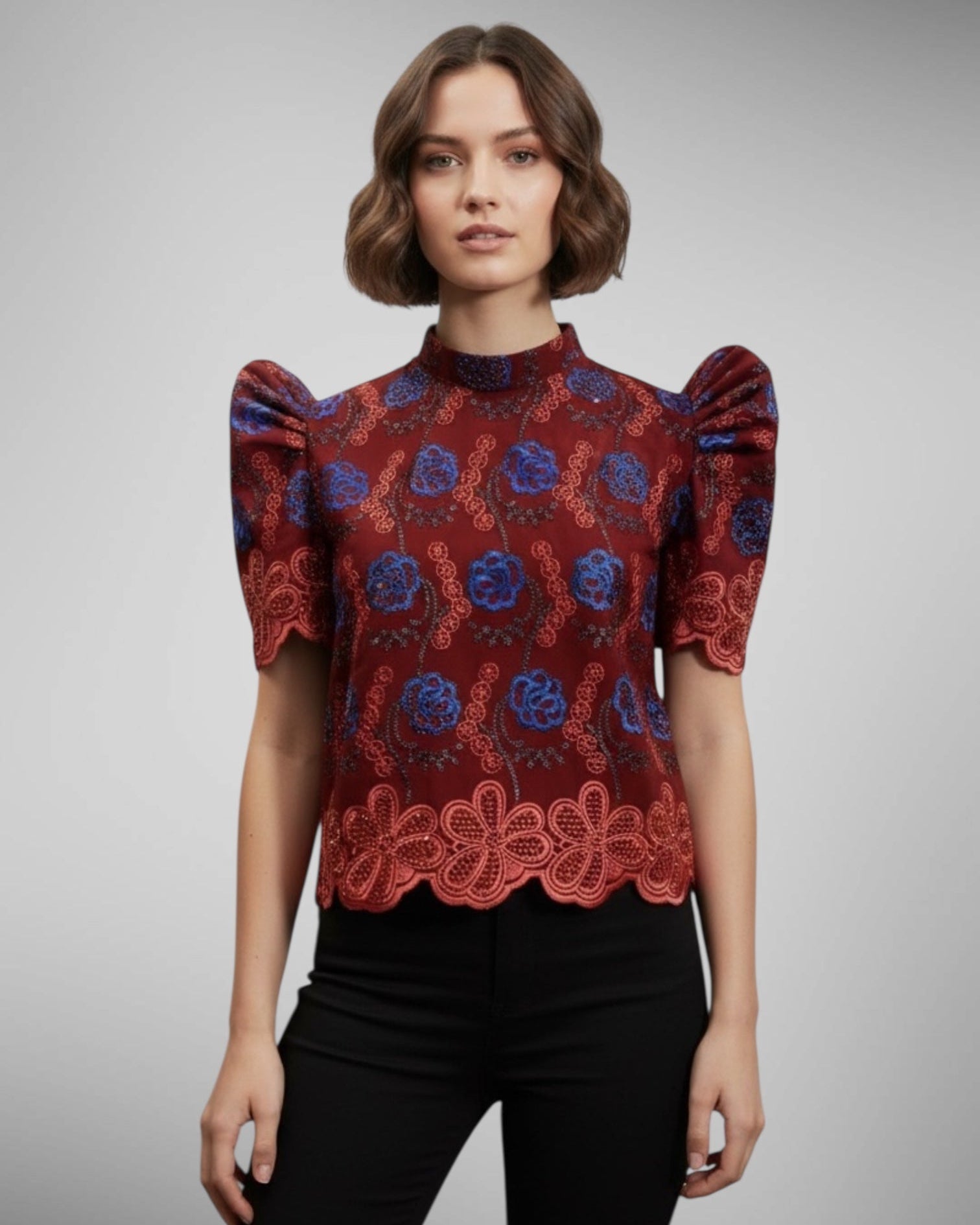 Stand Collar Lace Terno Top – DetailsPH